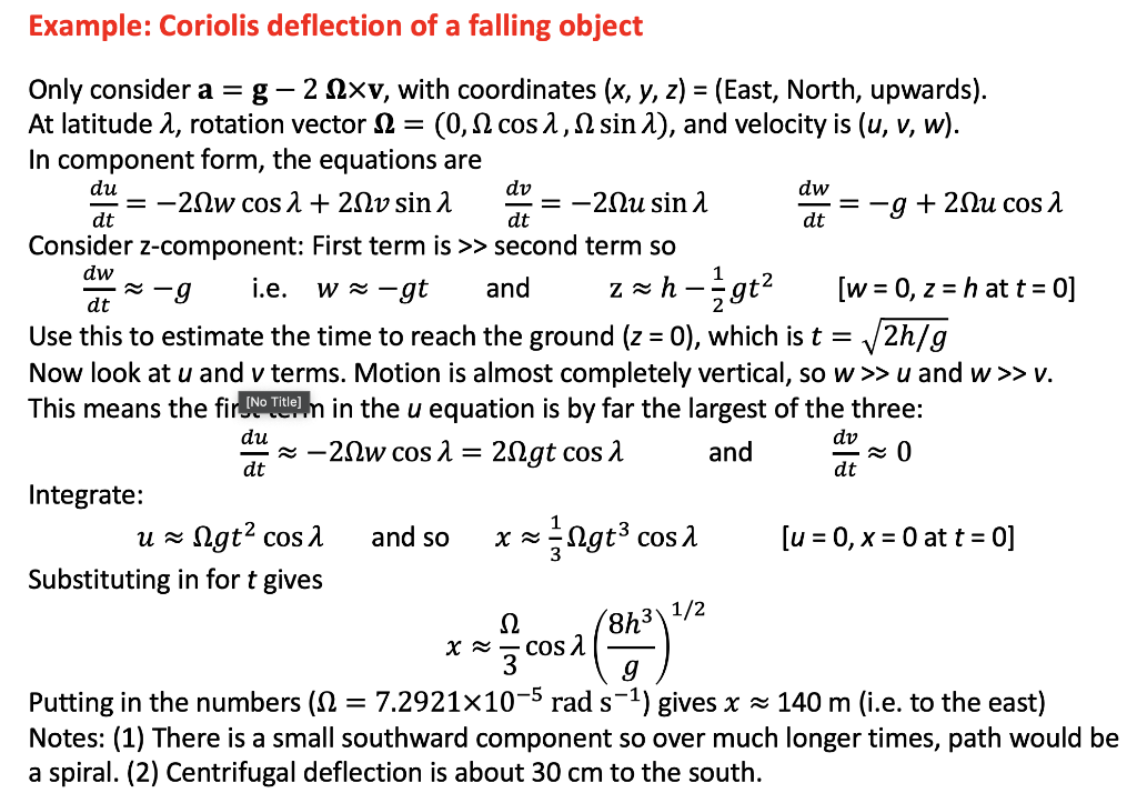 Solved Example: Coriolis deflection of a falling object dt | Chegg.com