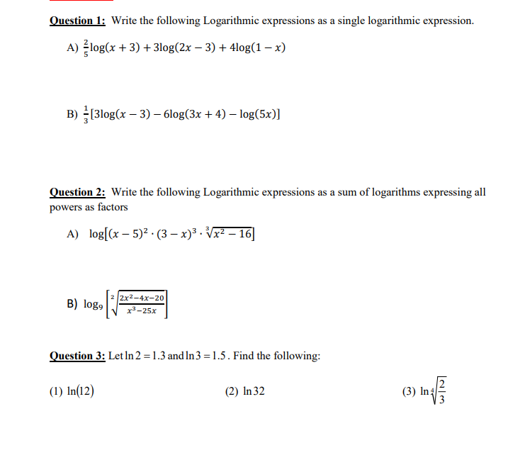 Solved Question 1: Write the following Logarithmic | Chegg.com