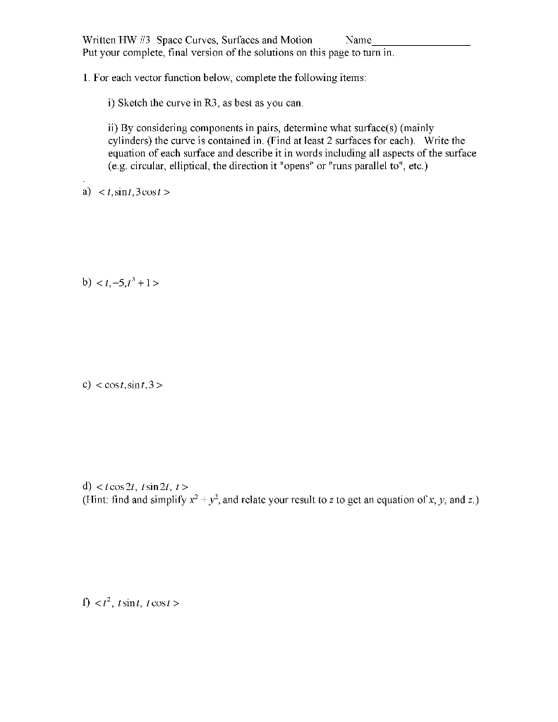 Calc 3 Written HW 03 (Complete the Worksheet, Will | Chegg.com