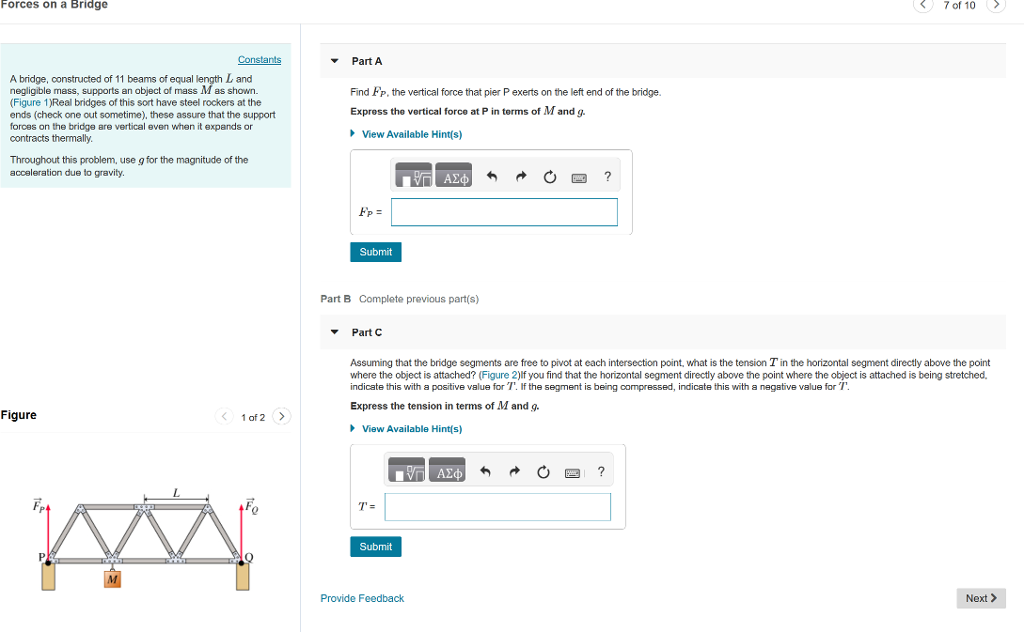 Solved Forces on a Bridge 7 of 10 Part A L and A bridge, | Chegg.com