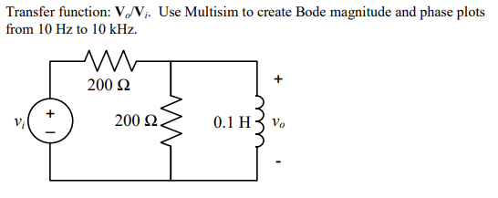 Solved Transfer function: V./;. Use Multisim to create Bode | Chegg.com