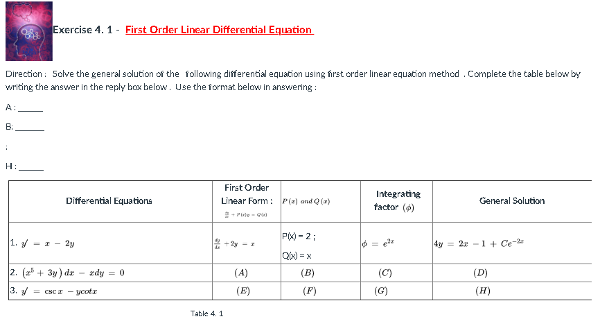 Solved Exercise 4. 1 - First Order Linear Differential | Chegg.com