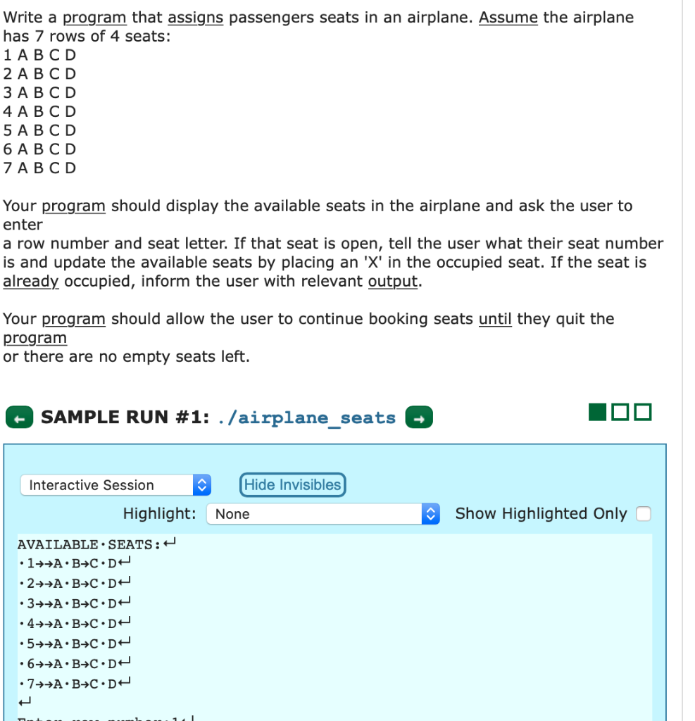 Write a program that assigns passengers seats in an | Chegg.com