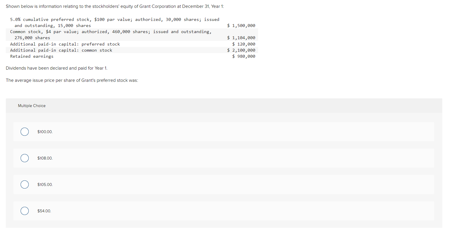 Solved Multiple Choice $100.00. $108.00. $105.00 $54.00 | Chegg.com