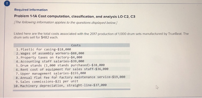 Solved Required information Problem 1-1A Cost computation, | Chegg.com
