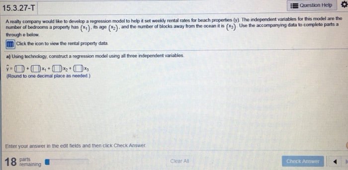 Solved a) Using? technology, construct a regression model | Chegg.com