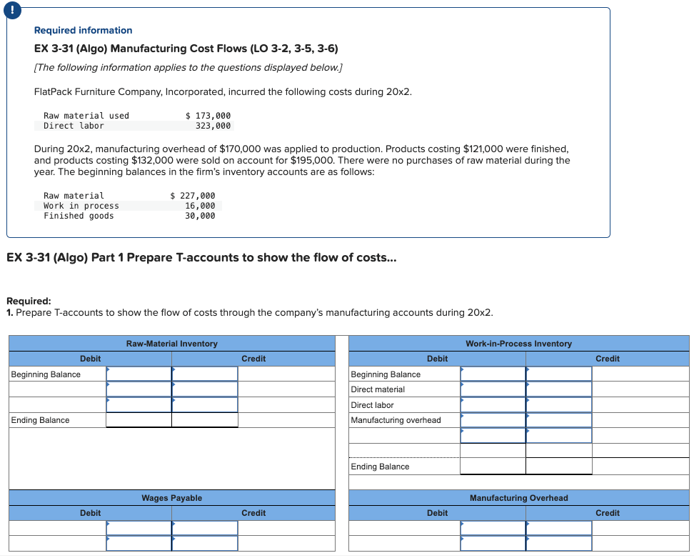 Solved EX 3-31 (Algo) ﻿Manufacturing Cost Flows (LO | Chegg.com
