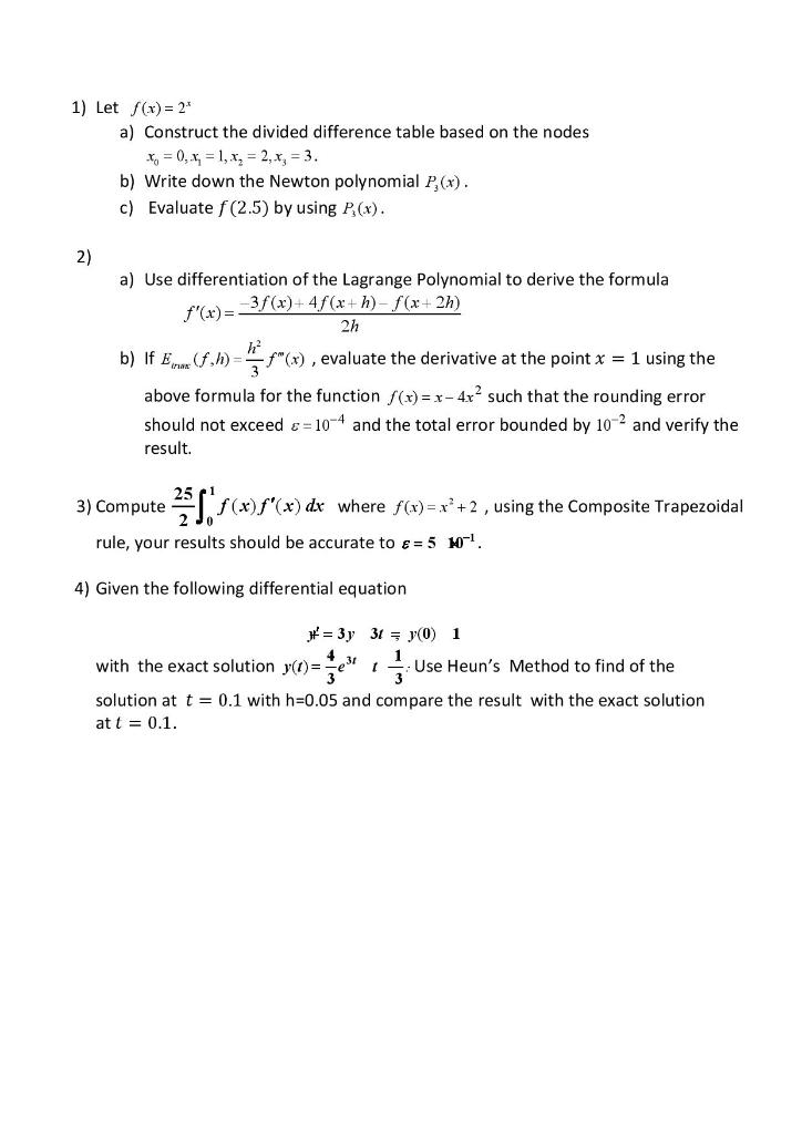 Solved 1) Let S(x) = 2 a) Construct the divided difference | Chegg.com