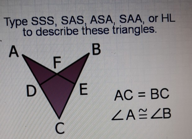Solved Type SSS, SAS, ASA, SAA, or HL to describe these | Chegg.com