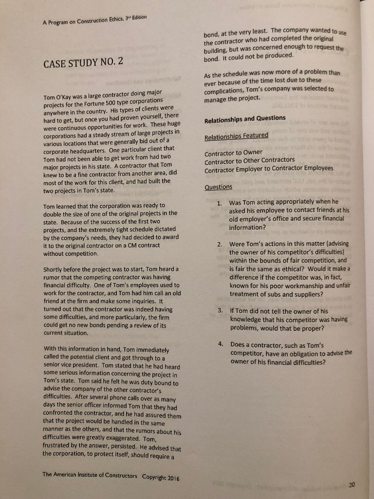 Solved A Program on Construction Ethics, 3 Edition bond, at | Chegg.com