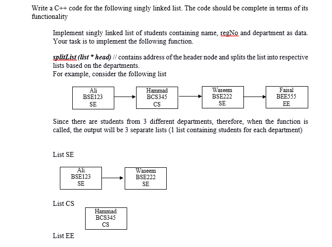 Solved Write a C++ code for the following singly linked | Chegg.com