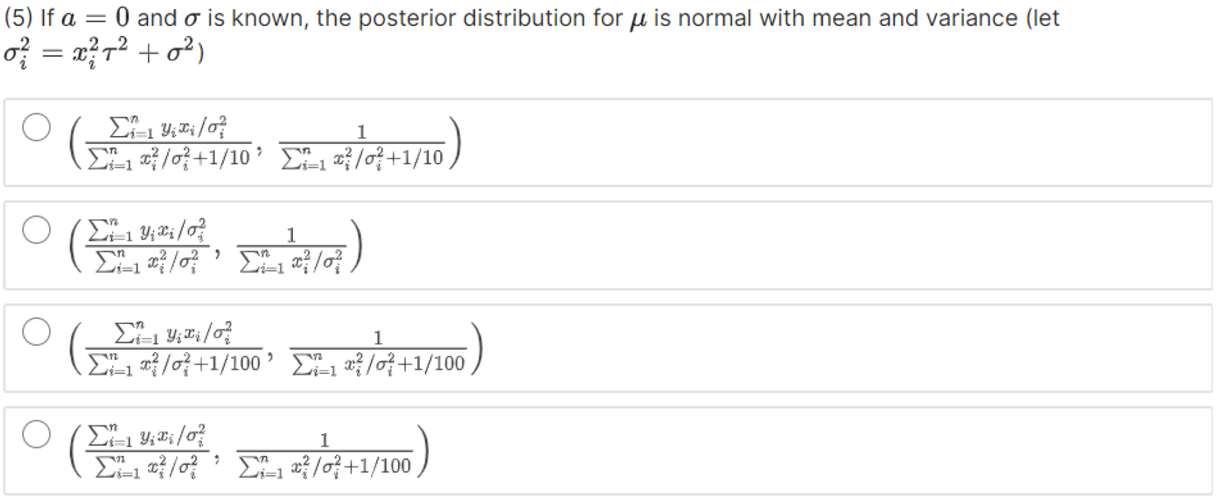 (5) If a = 0 and o is known, the posterior | Chegg.com
