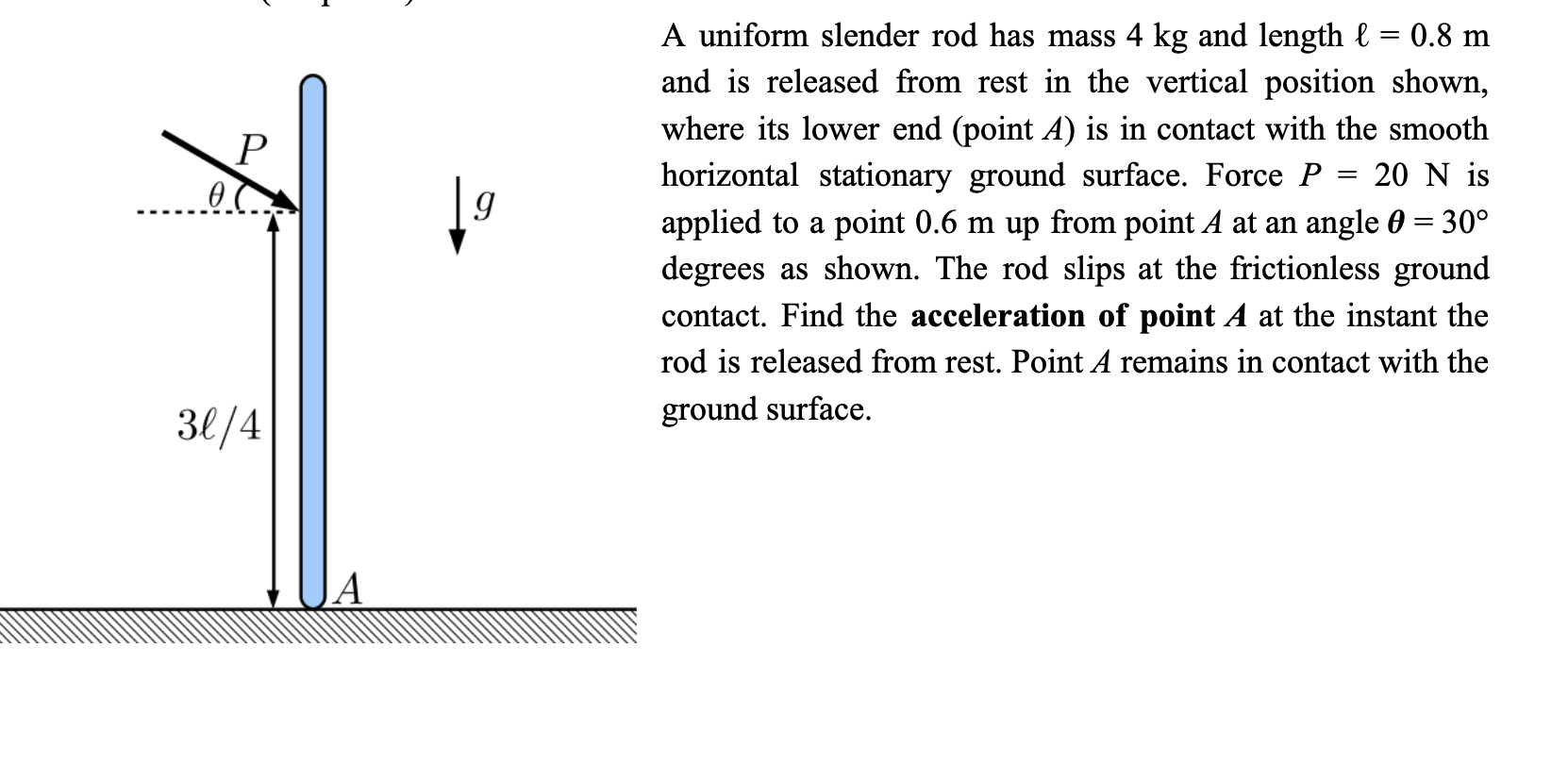 Solved P = g A uniform slender rod has mass 4 kg and length | Chegg.com