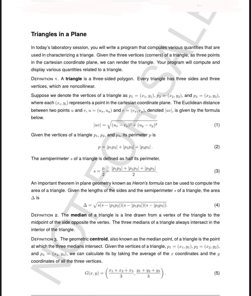 Solved Triangles in a Plane In today's laboratory session, | Chegg.com