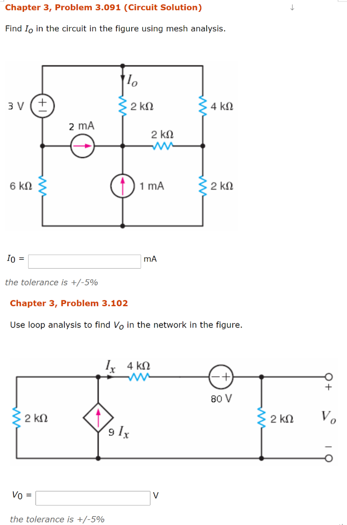 Solved Chapter 3, Problem 3.091 (Circuit Solution) Find Io | Chegg.com