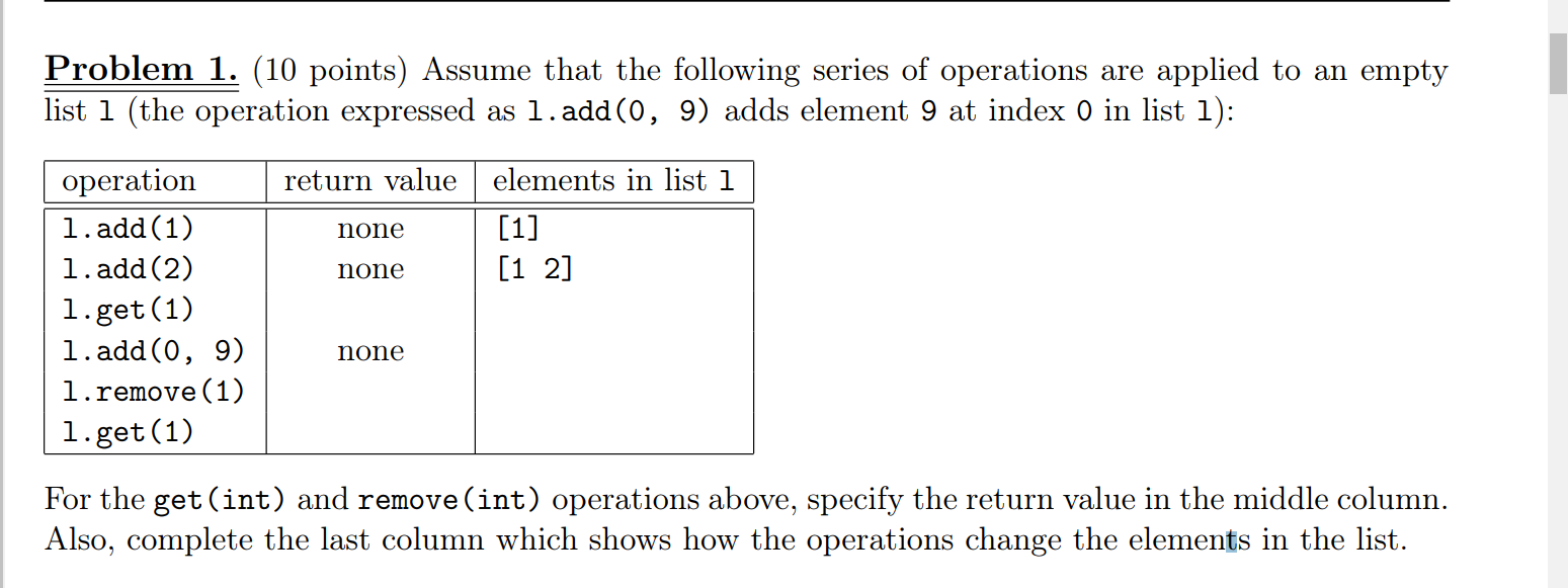 Solved Problem 1. (10 points) Assume that the following | Chegg.com