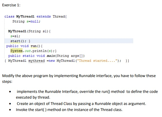 Solved Exercise 1: class My Threadi extends Thread String | Chegg.com