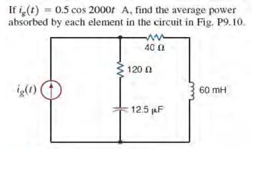 Solved If ig(t)=0.5cos2000t A, find the average power | Chegg.com