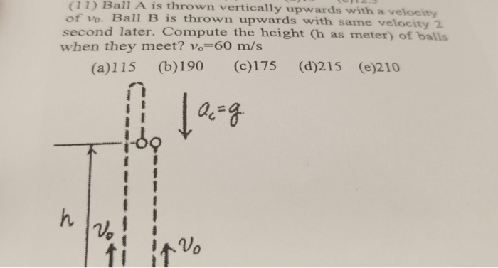 Solved (11) Ball A is thrown vertically upwards with a | Chegg.com