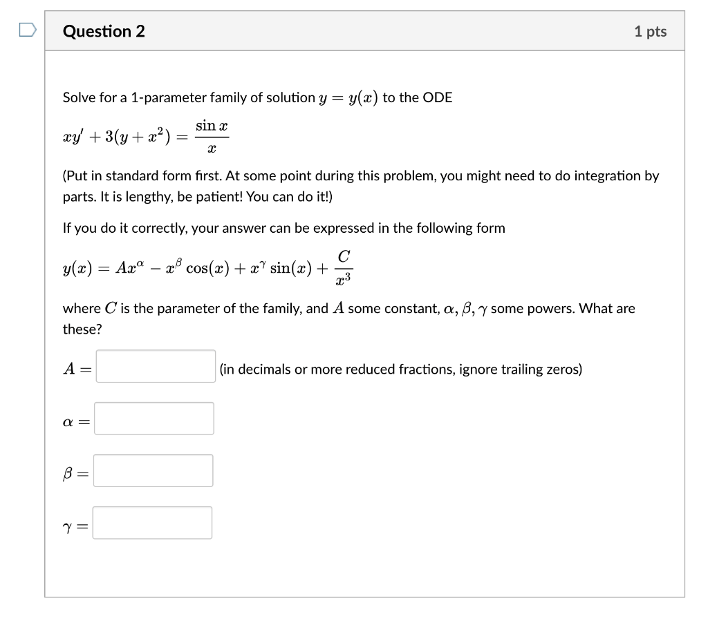 Solved Solve for a 1-parameter family of solution y=y(x) to | Chegg.com