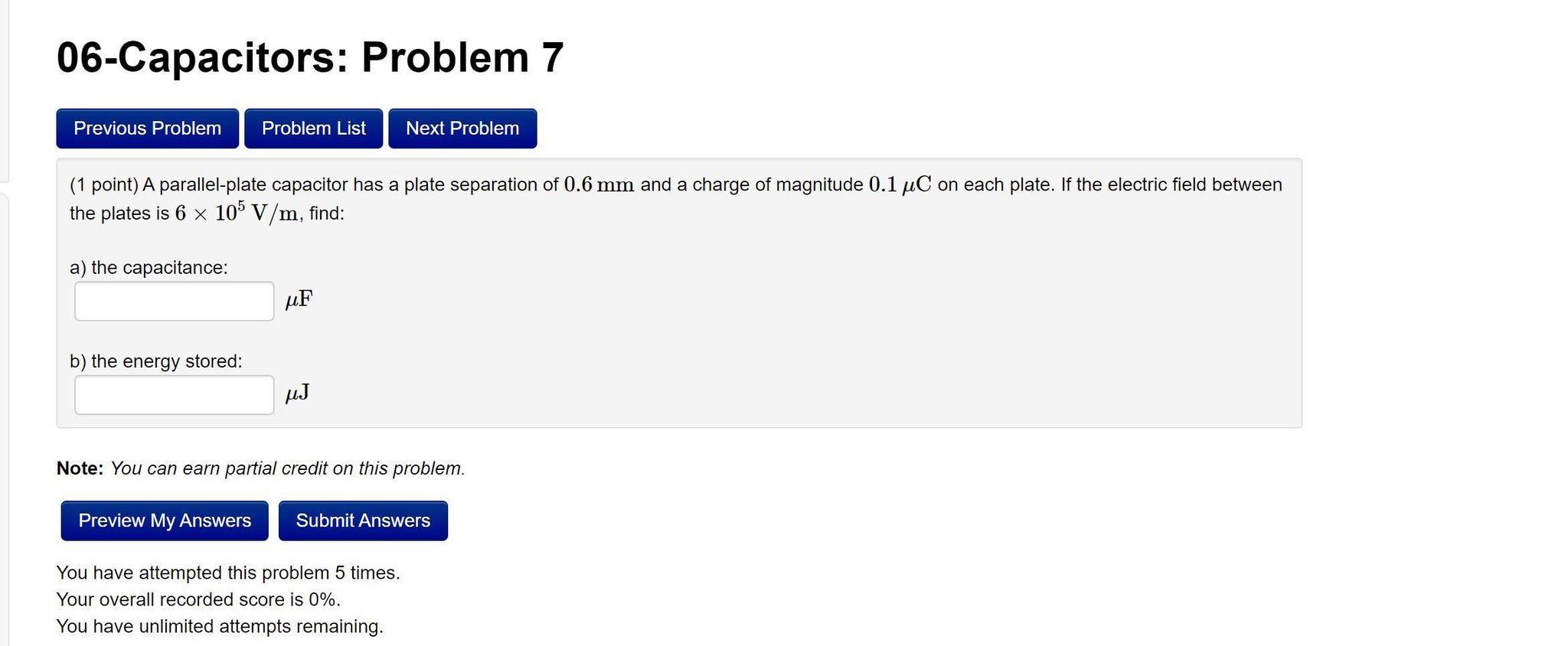 Solved 06-Capacitors: Problem 7 Previous Problem Problem | Chegg.com