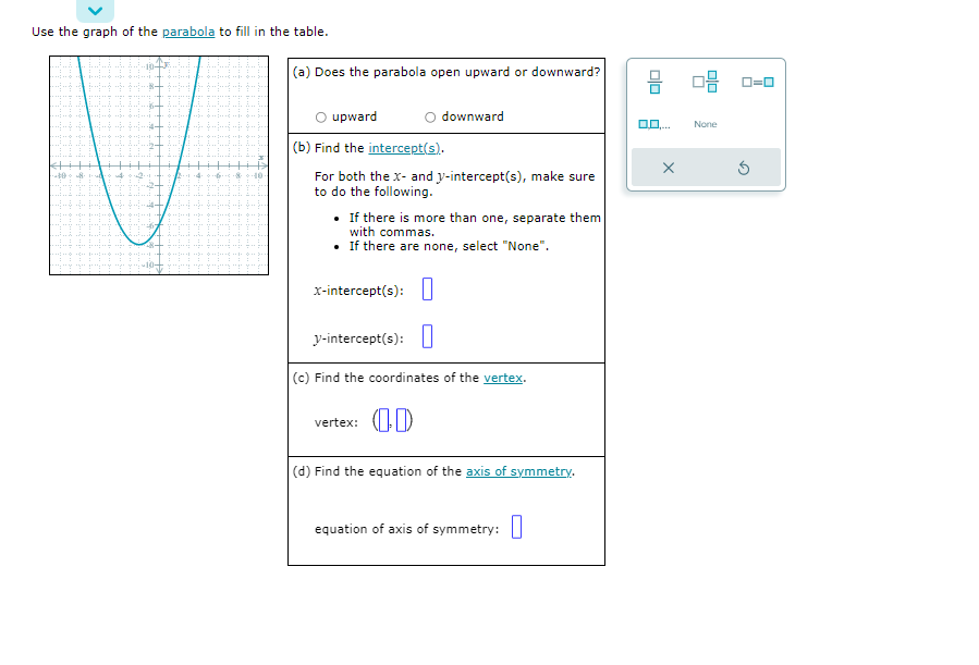 Solved Use the graph of the parabola to fill in the table. | Chegg.com