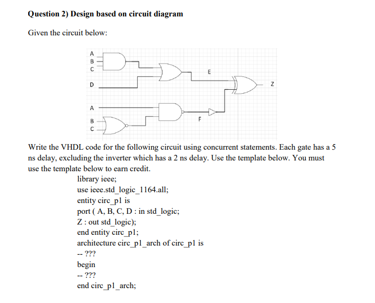 Question 2) Design based on circuit diagram Given the | Chegg.com