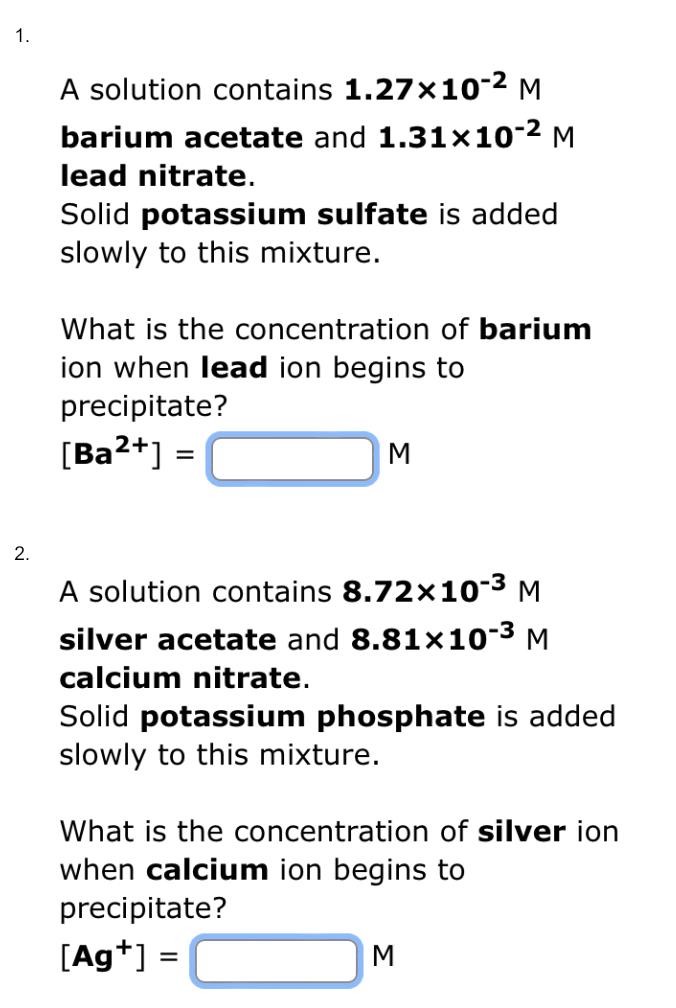 Solved A solution contains 1.27×10−2M barium acetate and | Chegg.com