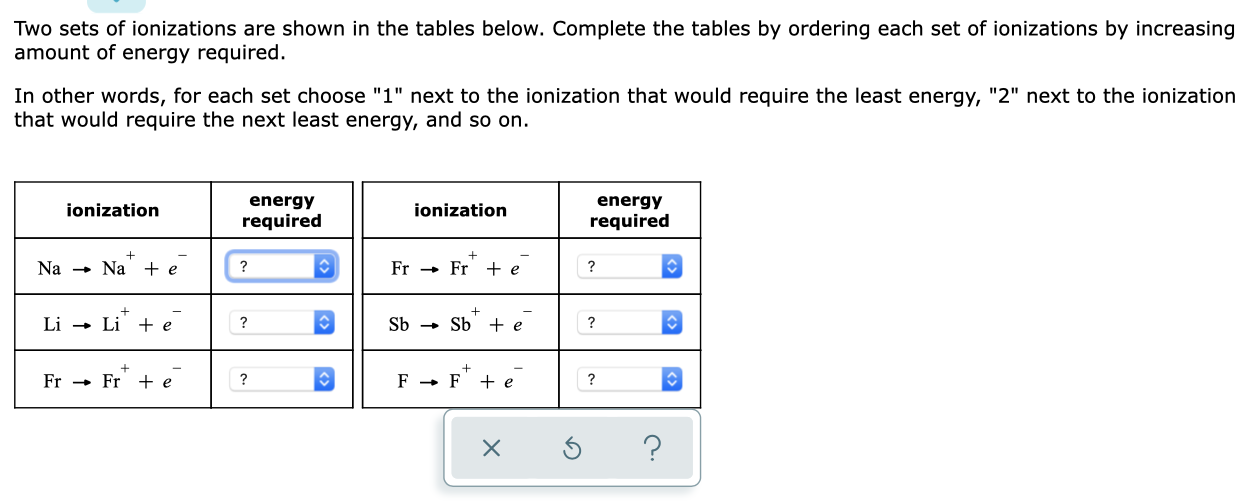 Solved Two sets of ionizations are shown in the tables | Chegg.com