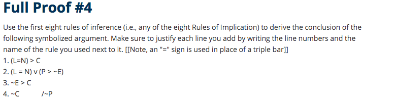 Solved Full Proof #4 Use the first eight rules of inference | Chegg.com