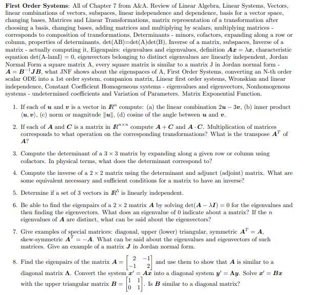 First Order Systems: All of Chapter 7 from A\&A. | Chegg.com