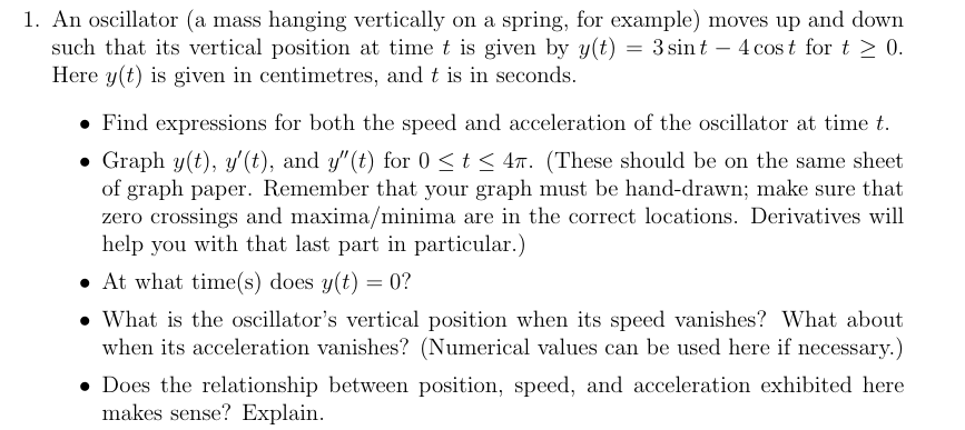Solved 1. An oscillator (a mass hanging vertically on a | Chegg.com