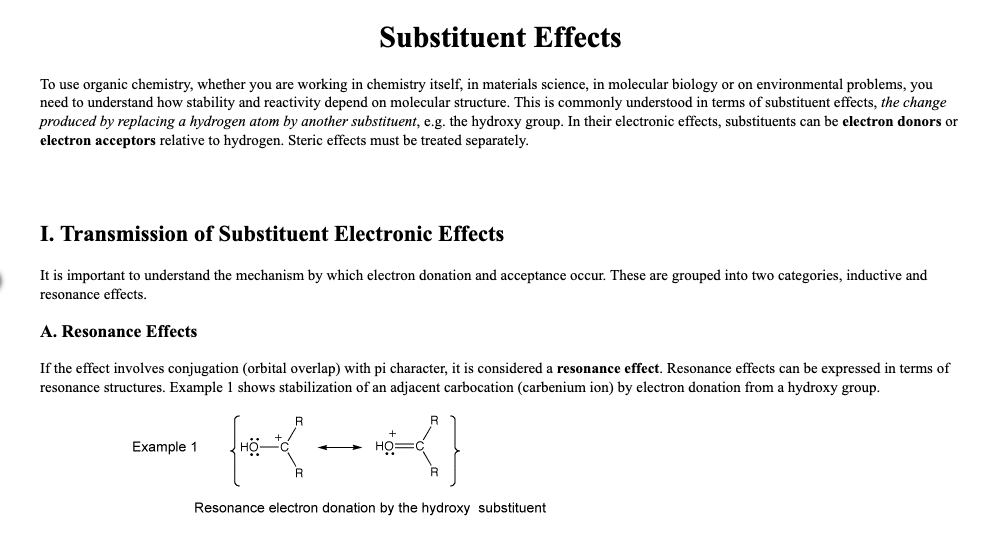 Solved Substituent Effects To use organic chemistry, whether | Chegg.com