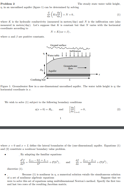 Problem 2 The steady state water table height, η, in | Chegg.com