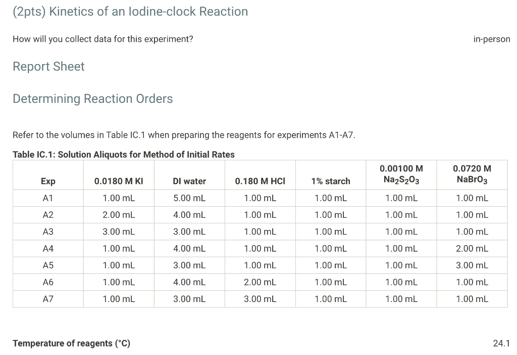 (2pts) Kinetics of an lodine-clock Reaction How will | Chegg.com