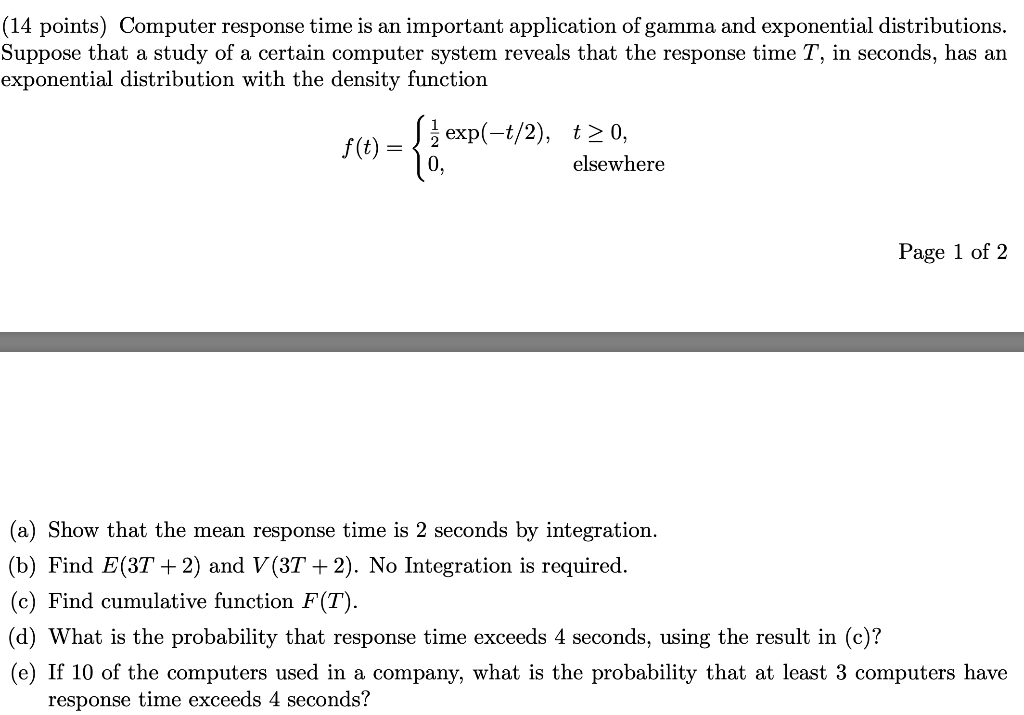 Solved (14 points) Computer response time is an important | Chegg.com