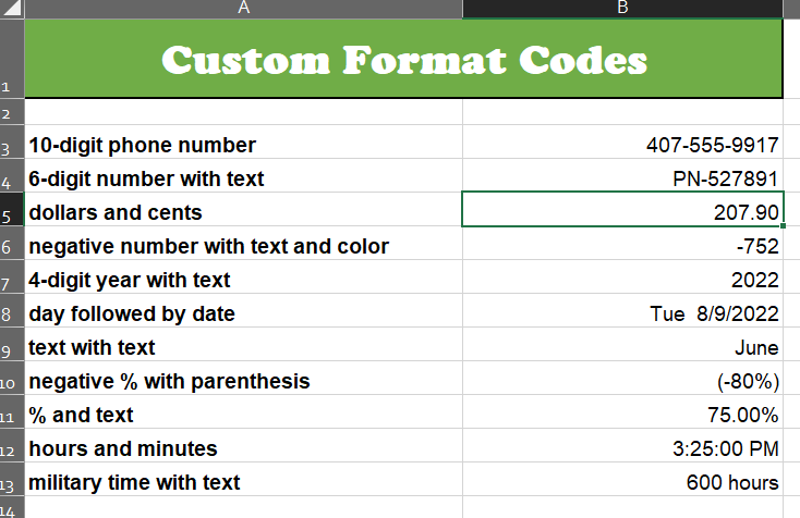 Solved Custom Format Codes 310-digit phone number 4 6-digit | Chegg.com