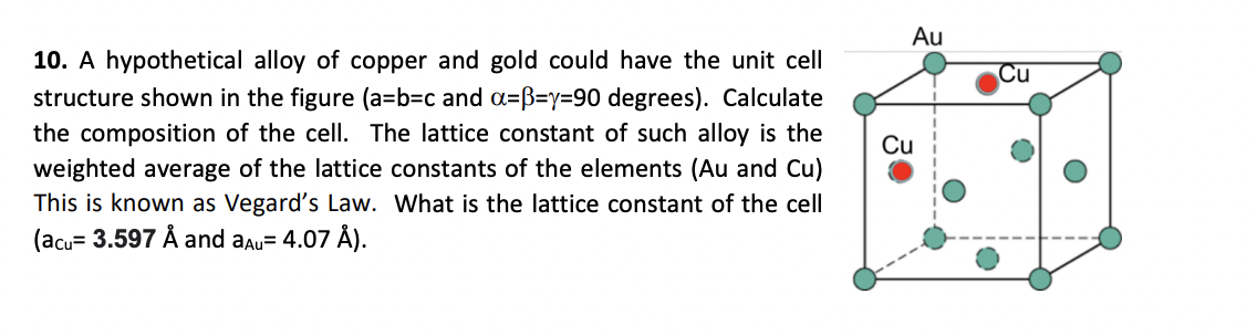 Solved 10. A hypothetical alloy of copper and gold could | Chegg.com