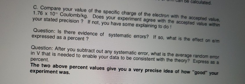 can be calculated. C. Compare your value of the | Chegg.com