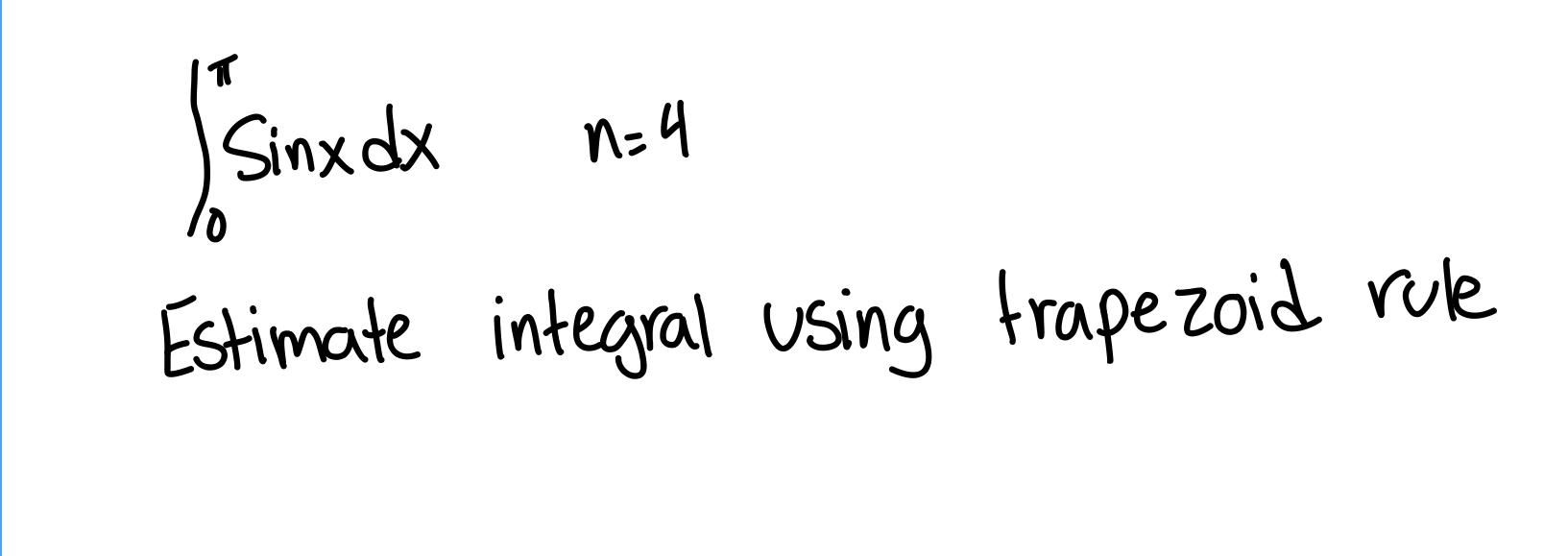 Solved Sinx dd n-4 Estimate integral using trapezoid rule | Chegg.com