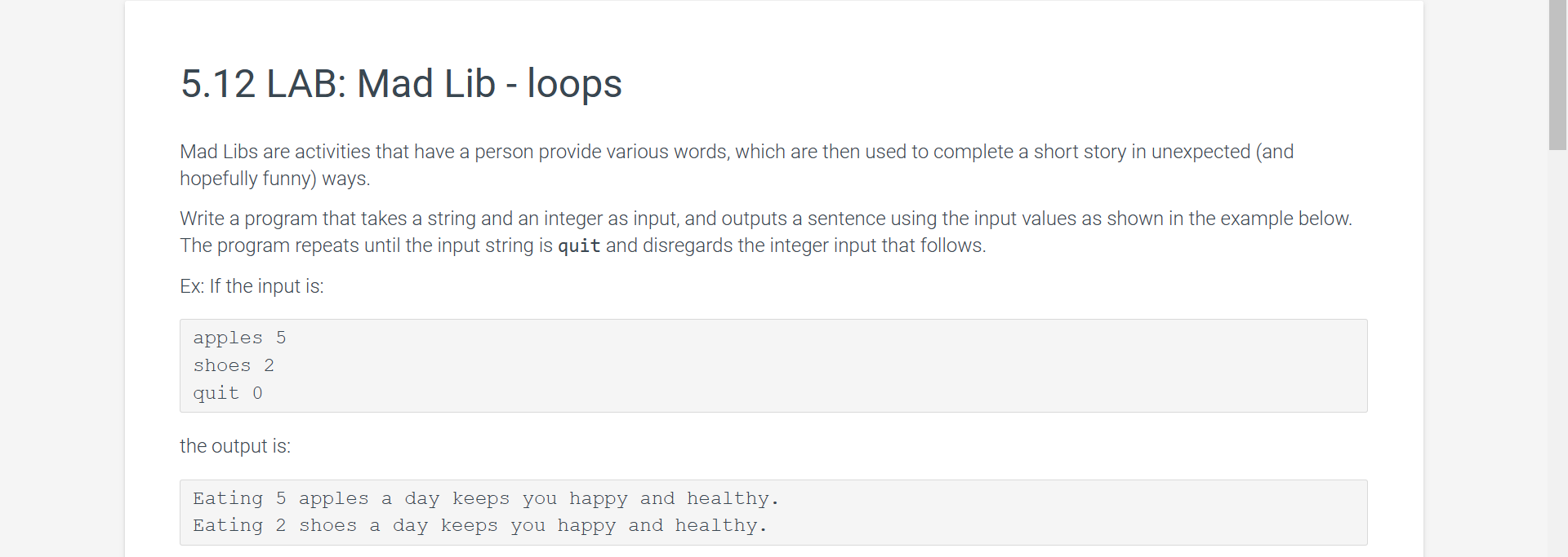 Solved 512 Lab Mad Lib Loops Mad Libs Are Activities 