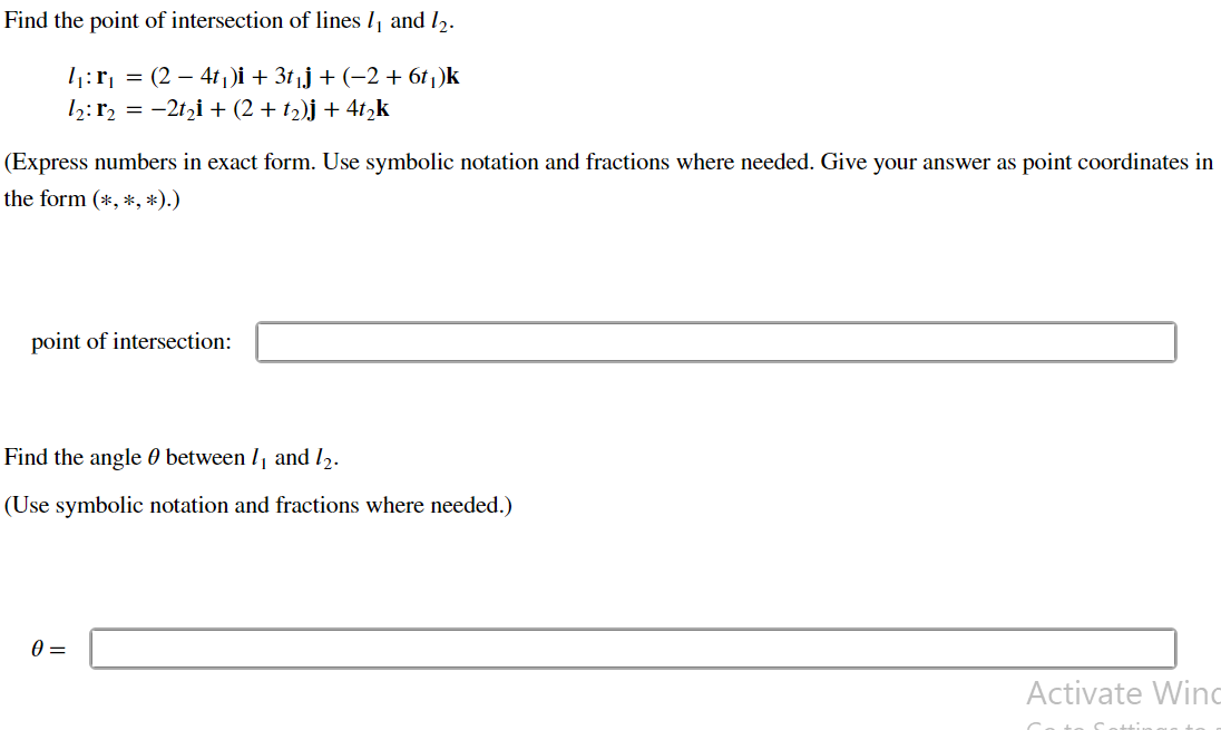 Solved Find the point of intersection of lines l1 and l2. | Chegg.com