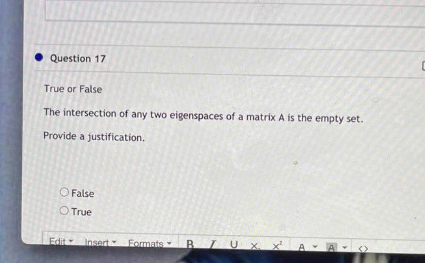 Solved • Question 17 True or False The intersection of any | Chegg.com