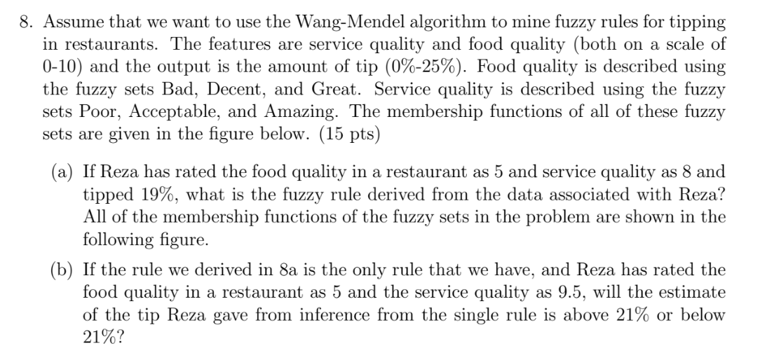 8. Assume that we want to use the Wang-Mendel | Chegg.com