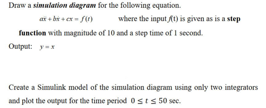 Solved Draw a simulation diagram for the following equation. | Chegg.com