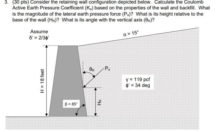 Solved 3. (30 pts) Consider the retaining wall configuration | Chegg.com