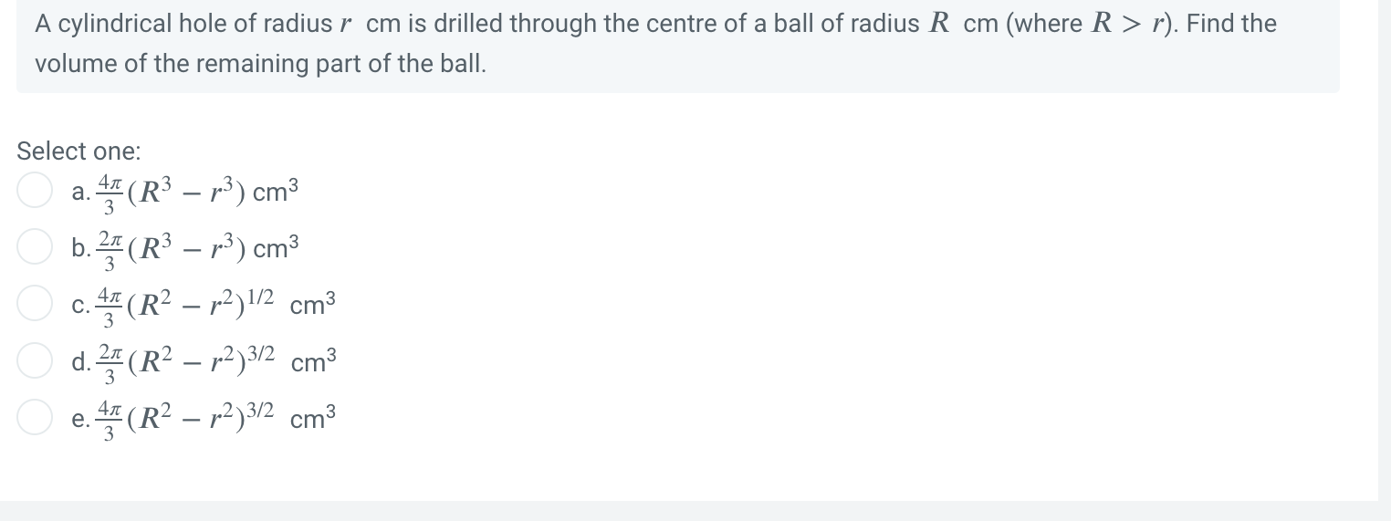 Solved A cylindrical hole of radius 𝑟 cm is drilled through | Chegg.com