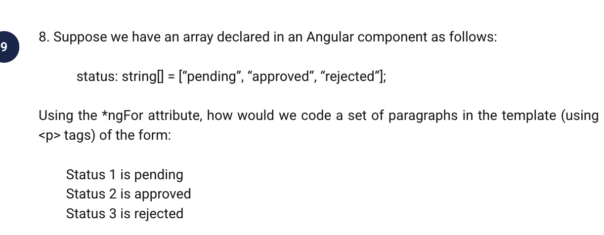 Solved 8. Suppose we have an array declared in an Angular | Chegg.com