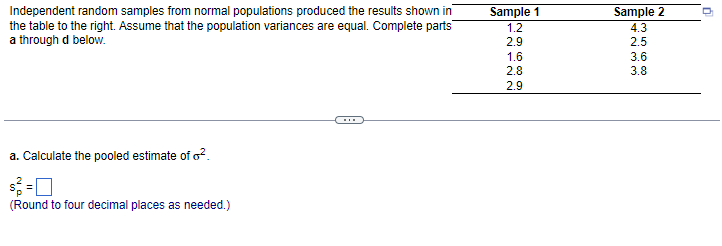 Solved Independent random samples from normal populations | Chegg.com