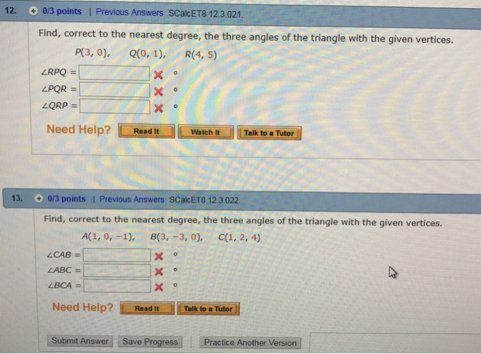 Solved 12. O 013 points | Previous Answers scalcET8 12.3.021 | Chegg.com